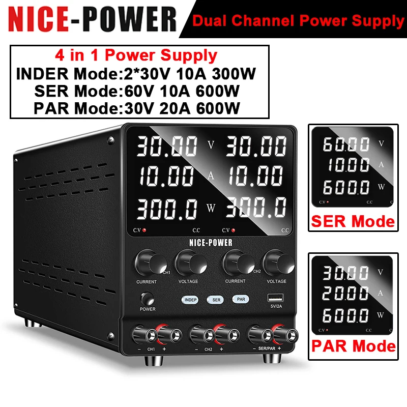 NICE-POWER Dual DC Power Supply Dual-channel Bench Source 30V 10A 12 ...