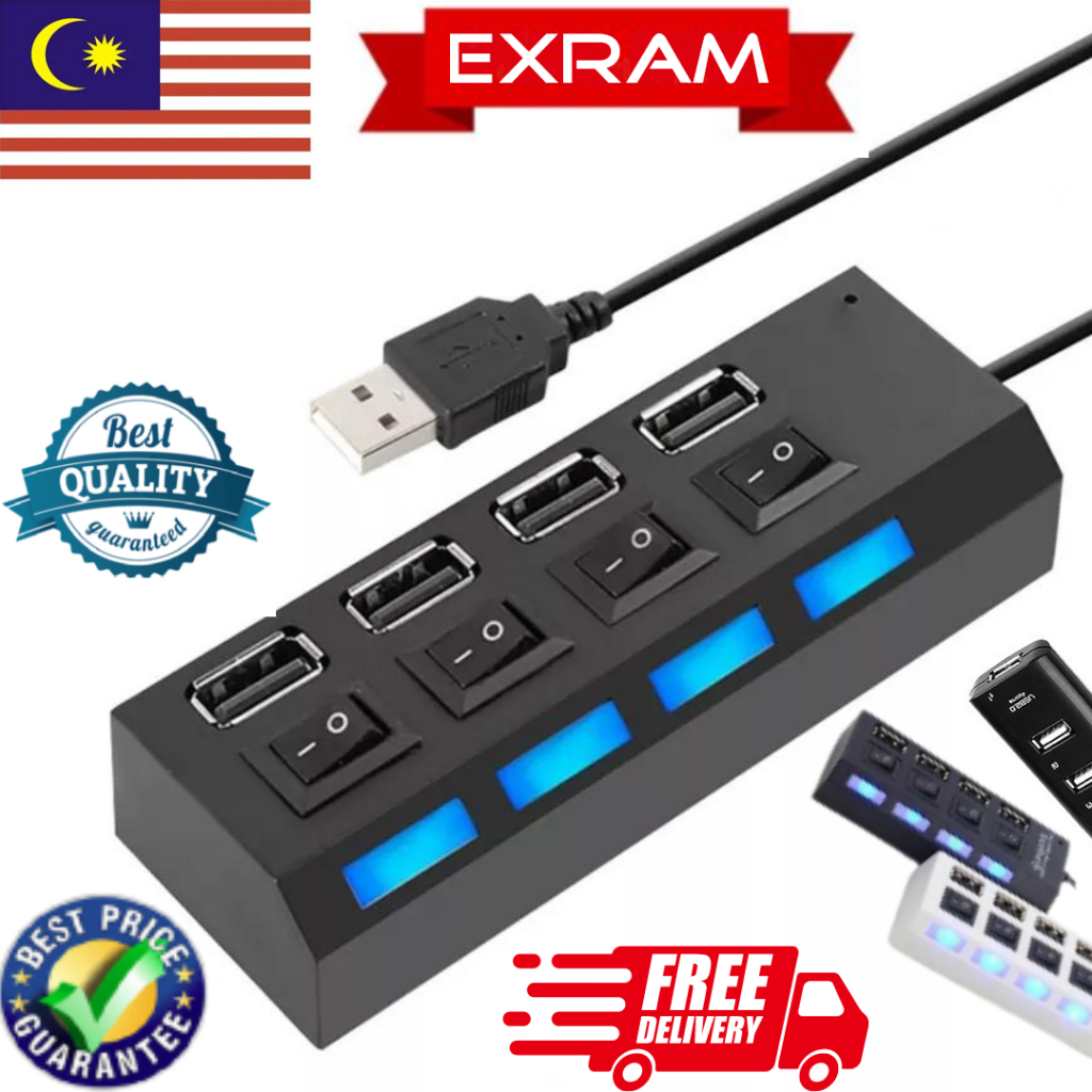 Multi Port Splitter, 4 Port USB 2.0 Hub, USB A Port Data Hub with ...