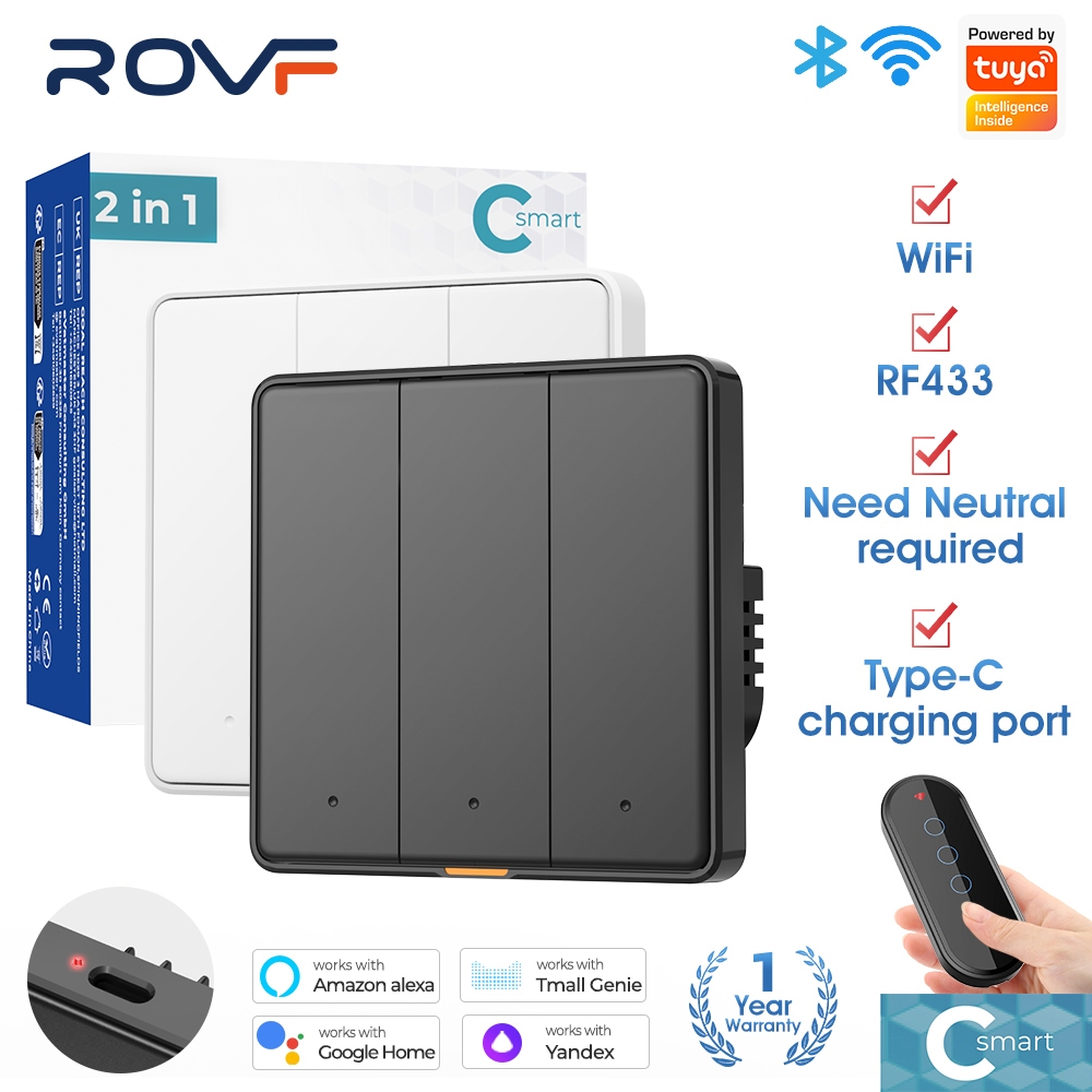 ROVF Tuya Smart Switch 2Way WIFI Switch RF433 Smart EU Wall Light ...