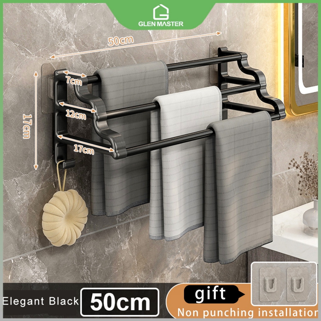 L40-80CM Bathroom Towel Hanging Pole ABS Bathroom 3 Pole Towel Rack ...