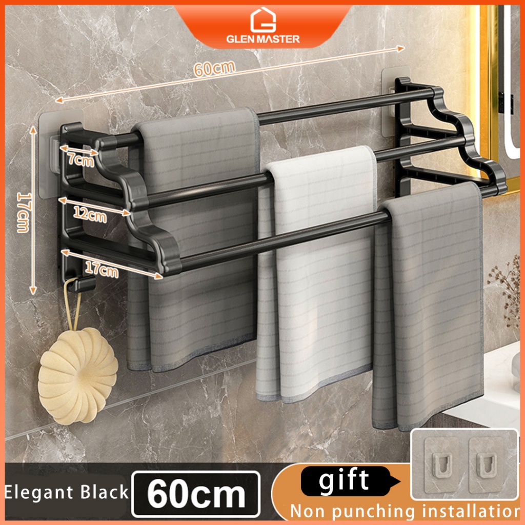 L40/50/60CM Bathroom Towel Hanging Pole ABS Bathroom 3 Pole Towel Rack ...