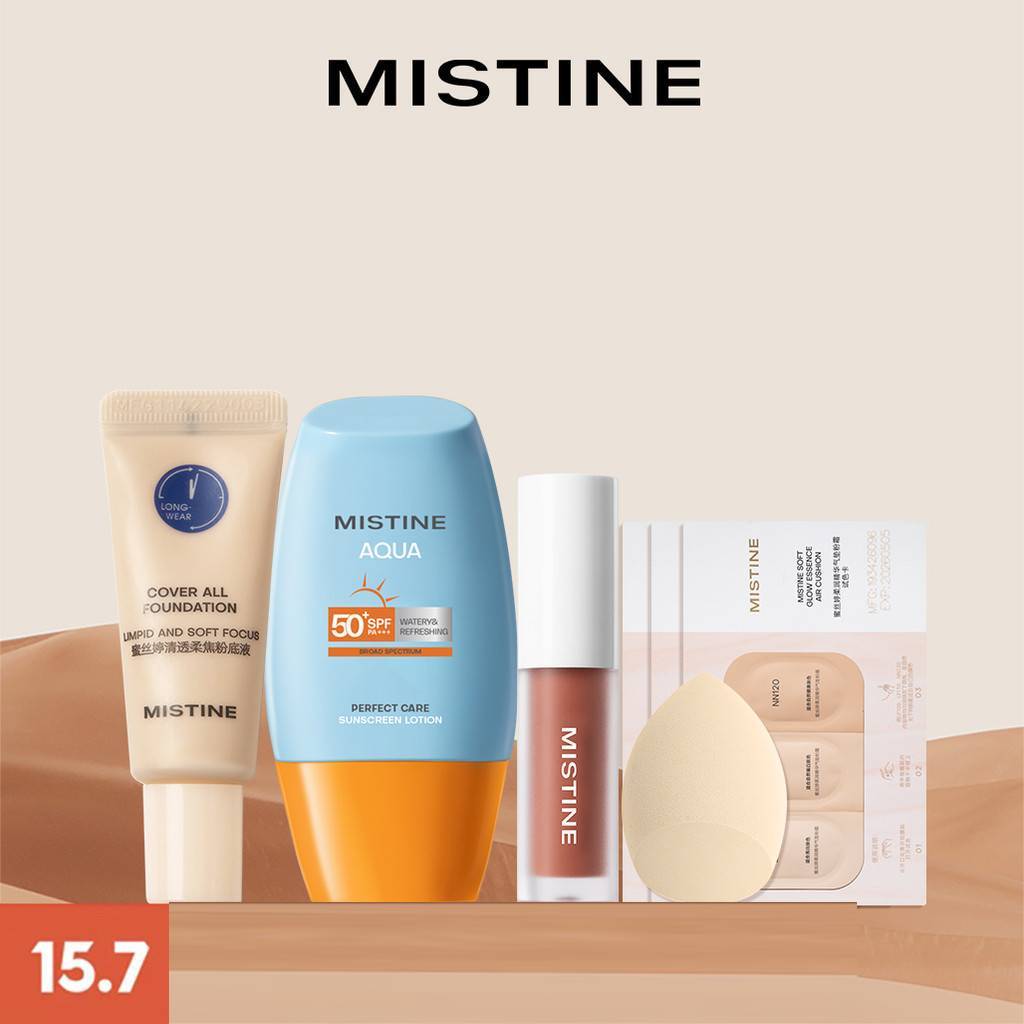 【HOT COMBO SET】Mistine Medium Lip Gloss*1 + Foundation 5g + Siamese Cushion Try-out Card *1 + 24 ...