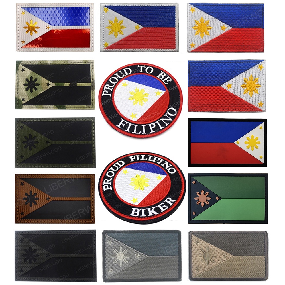 Philippines Flag Patch Skull Embroidery Patch Philippine Flag IR Infrared Reflective Patches ...