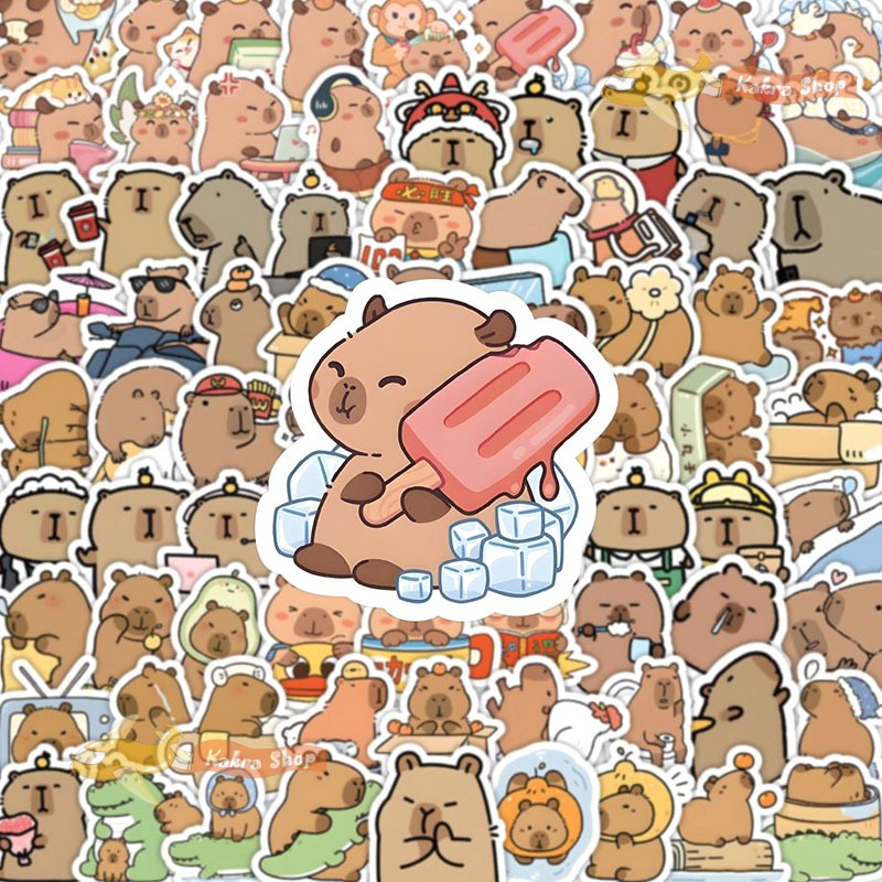 100pcs Cute Capybara Sticker Pufferfish DIY Handbook Luggage Watercup ...
