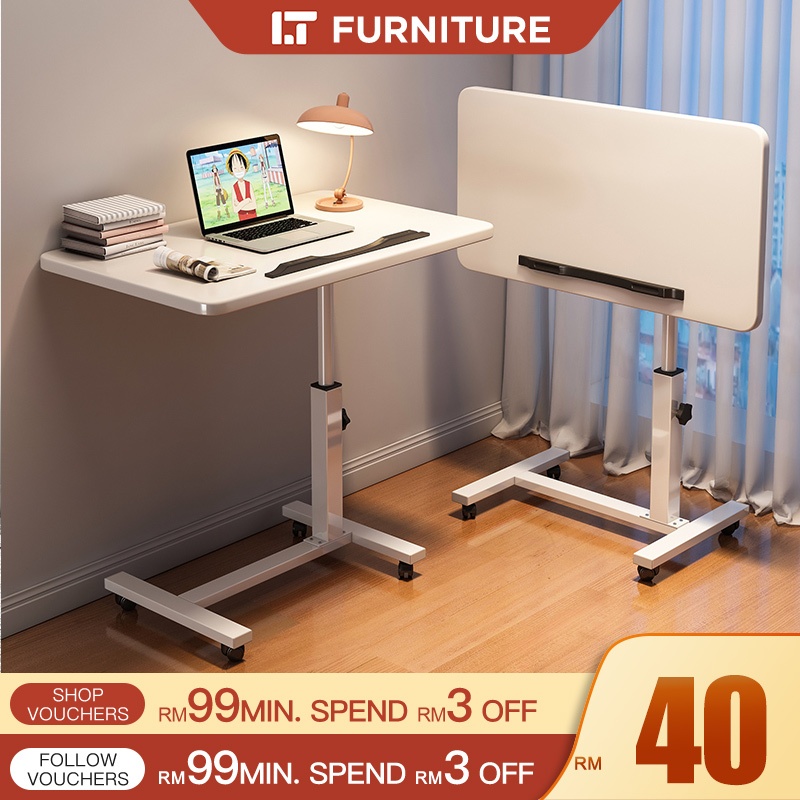 Adjustable Table Foldable Bedside Table With Wheels Adjust Height ...