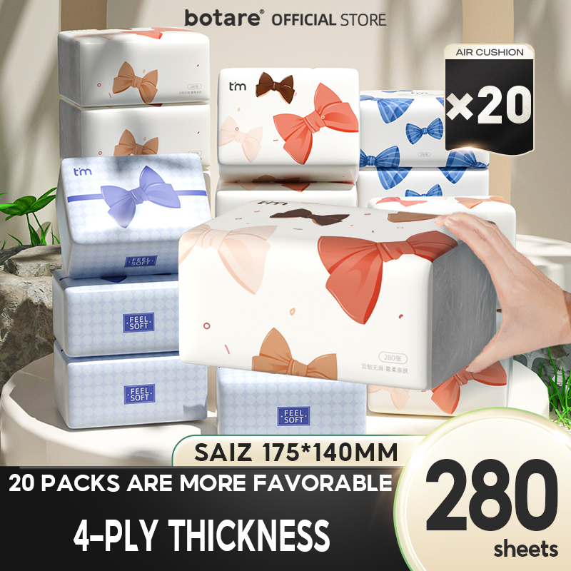 【20/40 packs】Botare Air-Cushion Tissue Paper 4-ply Facial Tissues Soft ...