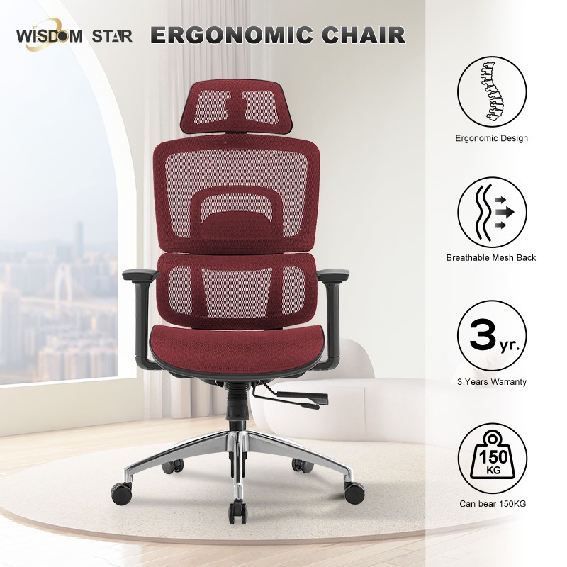 WISDOM STAR C520 Red Full Mesh Ergonomic Office Gaming Chair 3D Armrs ...