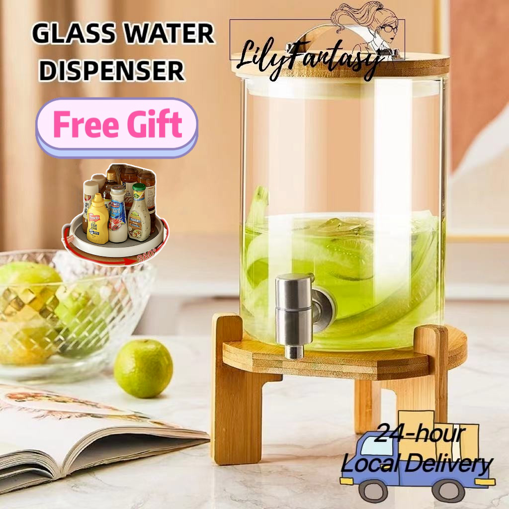Glass Beverage Dispenser Juice Buckets with Gold Stainless Steel Spigot ...