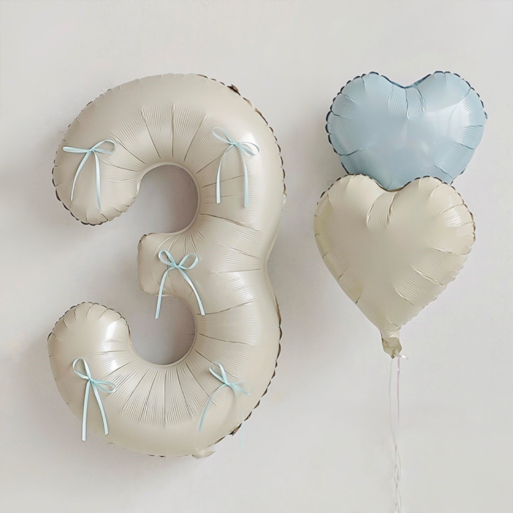 INS Bow knot Number Balloon with Heart 1 2 3 4 5 6 Pink Retro Cream ...