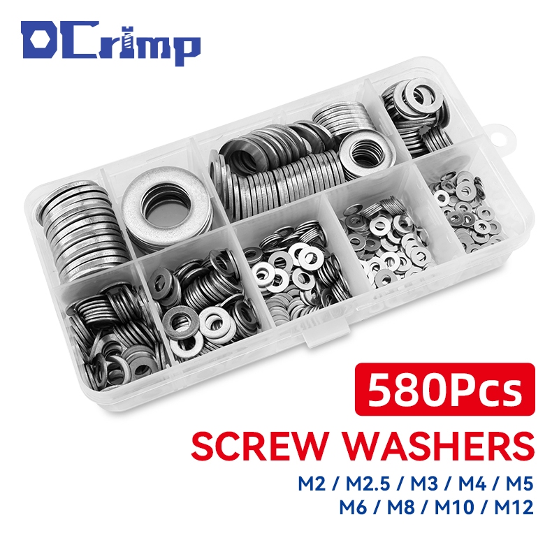 580Pcs 304 Stainless Steel Flat Washers Set - Perfect For Home Decor, Factory Repair, Kitchens ...