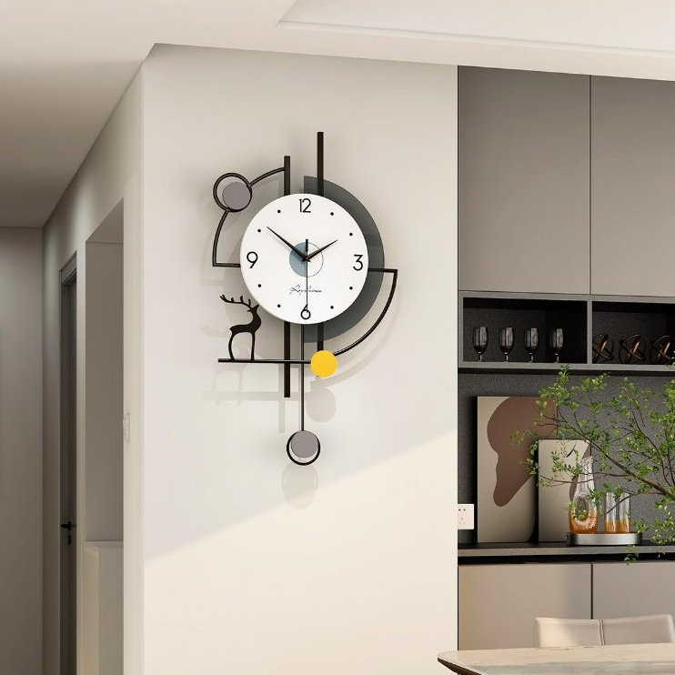 Large Minimalist Quartz Wall Clock With Pendulum,Silent And Non-ticking ...