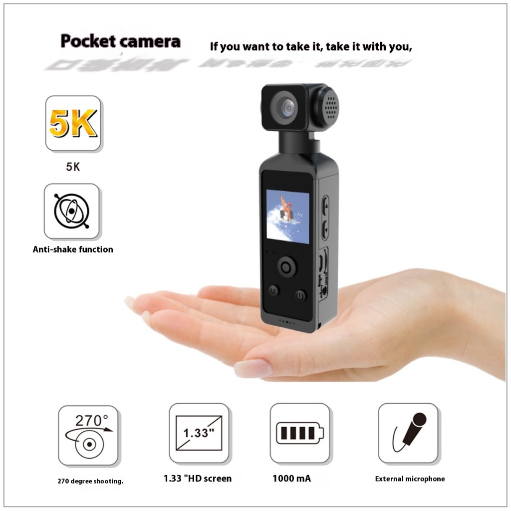 YLX 850H Pocket Camera HD Professional 5K Anti-Shake Sports Climbing Handheld Back Clip ...