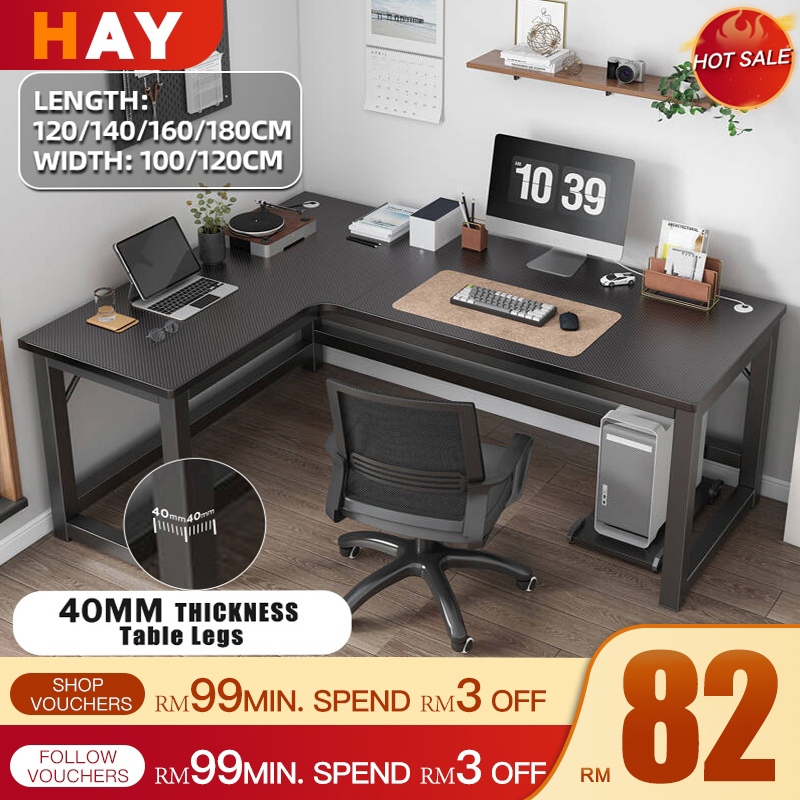 L Shape Table Meja Komputer Office Table Home Computer Desk 180/160/140 ...
