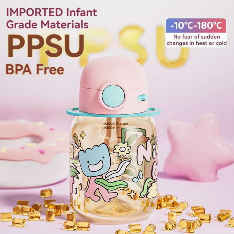 NRMEI PPSU Kids Carton Water Bottle with Straw & Strap Children Portable Botol Air Budak Sekolah ...