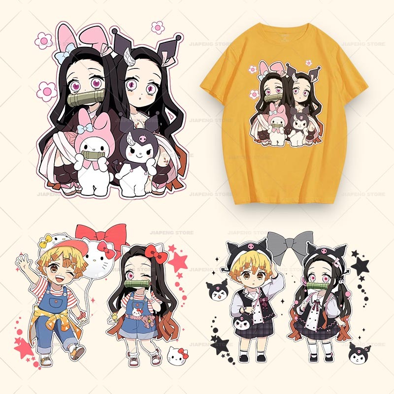 Demon Slayer Sanrio Iron on Patches Kuromi Nezuko Heat Transfers Vinyl ...