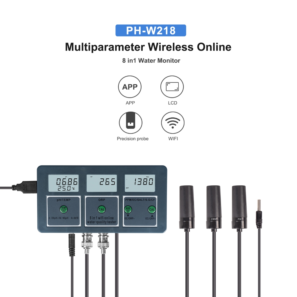 YAGO WIFI Smart Water Detector 8 in 1 PH/ORP/EC/Salt/Temp/CF/S.G./TDS ...