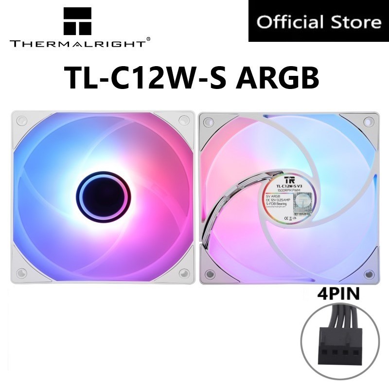 Thermalright TL-C12W-S White ARGB CPU Case Fan 120mm 1500RPM Fan Mirror ...