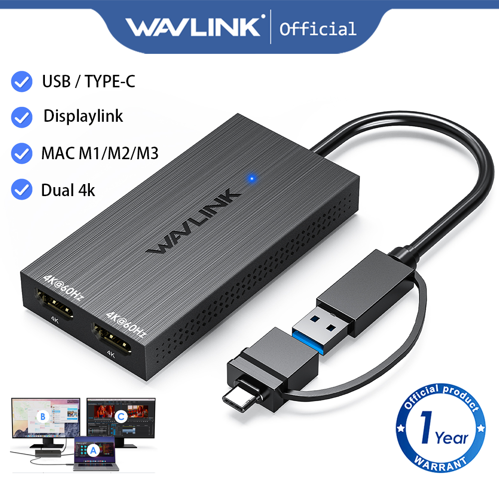 Wavlink USB To Dual HDMI Adapter With Displaylink Chip Support Dual 4K 60HZ And Up To 6 Montior ...