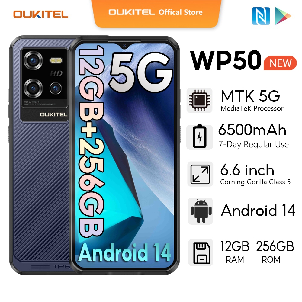 OUKITEL WP50 5G 12GB+256GB 6.60" HD+ 6500mAh 48MP+2MP+0.3MP NFC 12mm ...