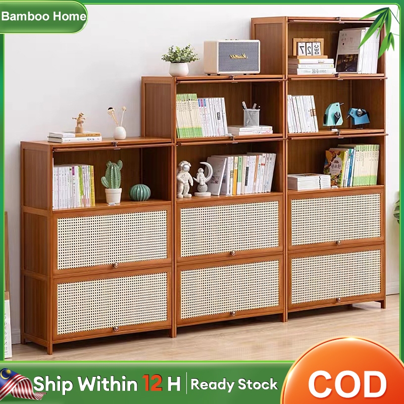 Bamboo Storage Cabinet 1/3/4/5Layers 60/80CM Rattan Door Breathable ...