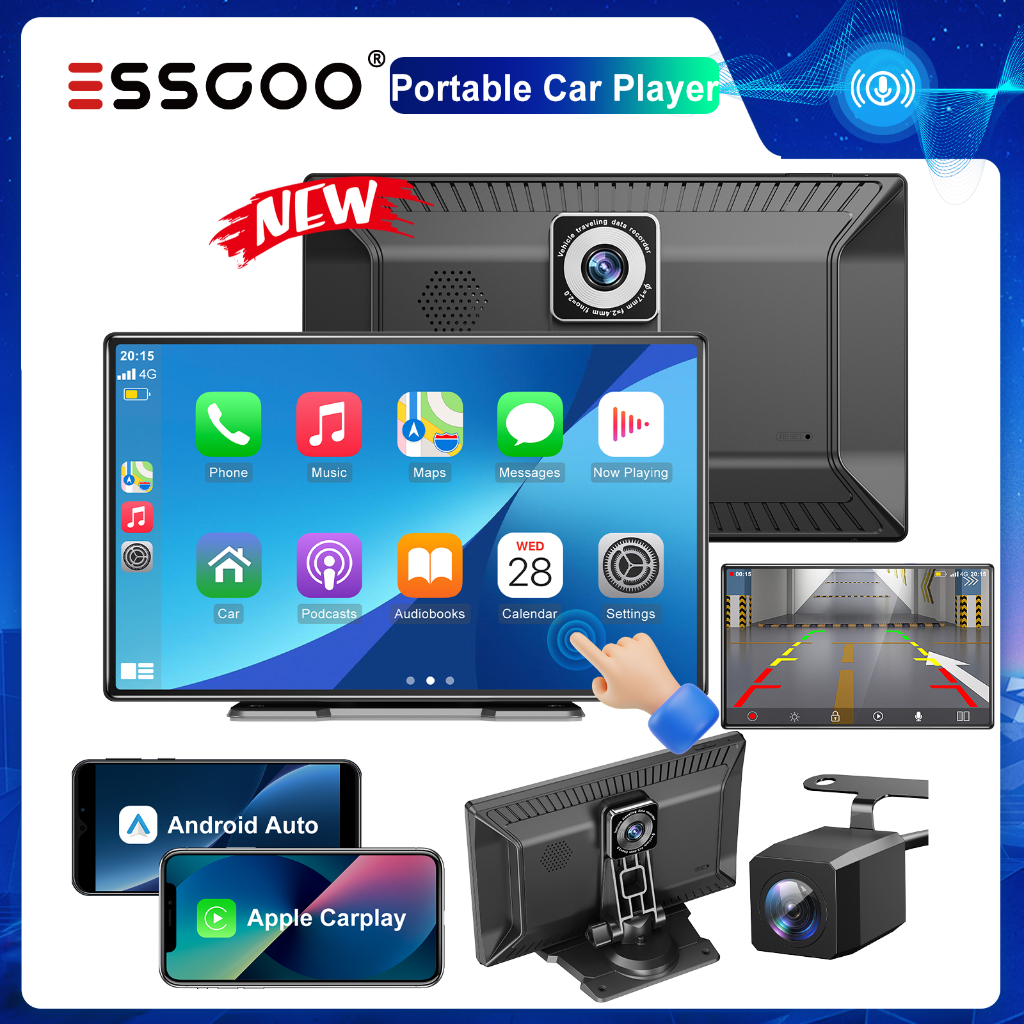 ESSGOO 9" INCH Portable Car Player Dual Record 4K & 1080P Wireless ...
