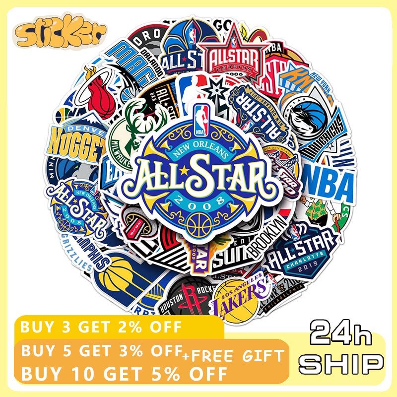 50pcs NBA Basketball Team Logo Sticker DIY Skateboard Car Water Bottle ...