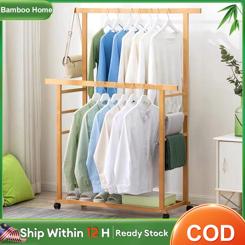 Bamboo Clothes Rack 60/80/100CM Ampaian Baju Kayu Towel Rack Rak Baju ...