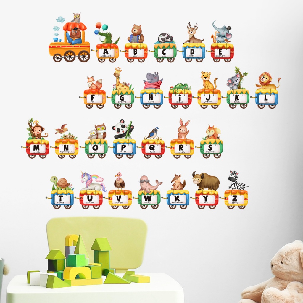 ABC Wall Sticker Alphabet Number Wall Decals Colorful Animals Alphabet ...