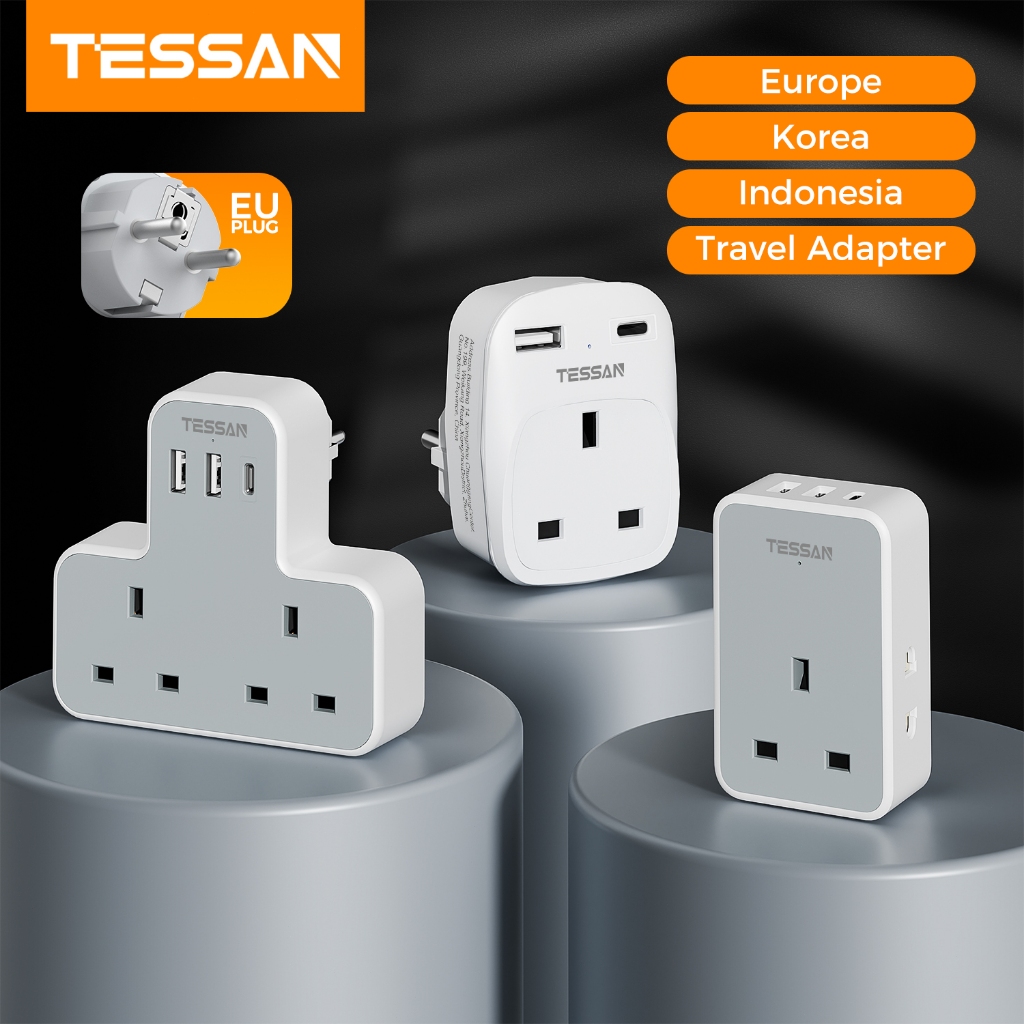 MY to European Plug Adapter with USB,TESSAN IndonesiaTravel Adapter ...