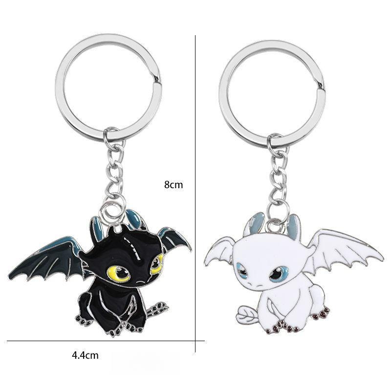 [LC] Flying Dragon Keychain Cartoon Anime Black White Enamel Toothless ...