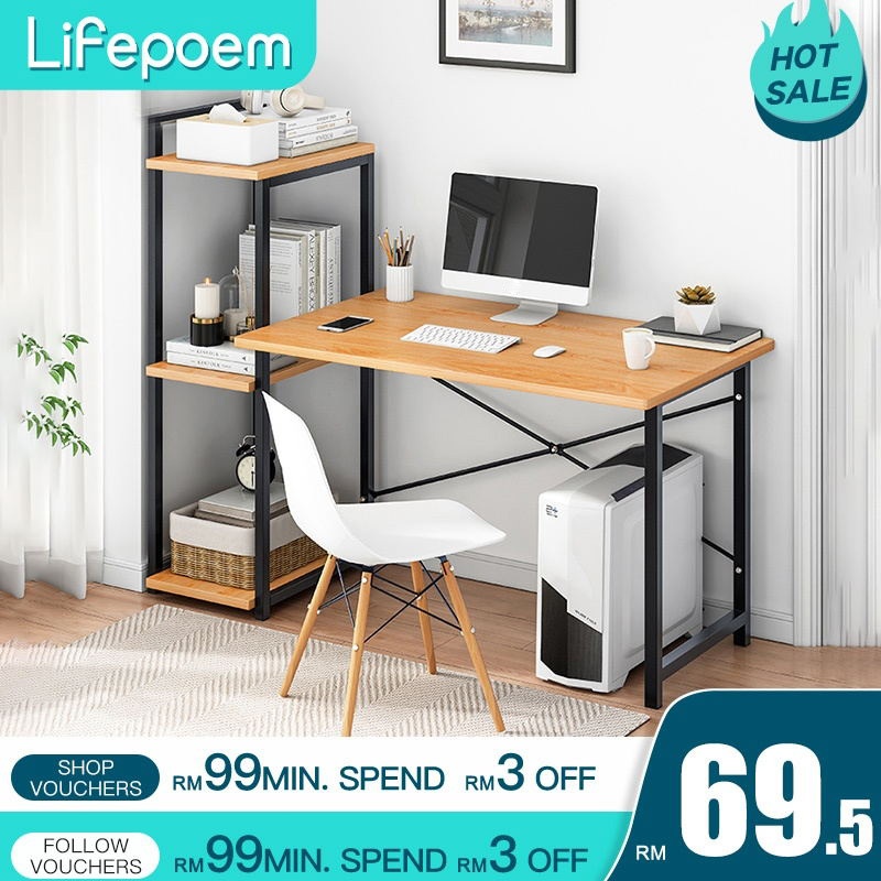 Study Deck Writing Desk Office Table With Book Shelf 3 Tiers Desk With ...