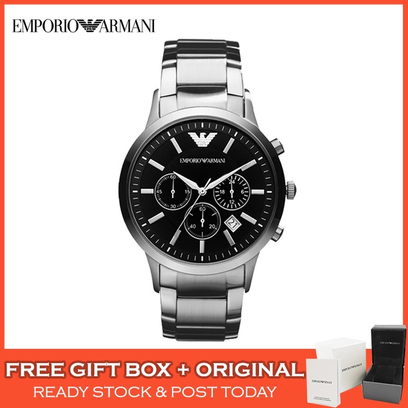 [100% Original] Emporio Armani Classic Chronograph Black Dial Steel Men ...