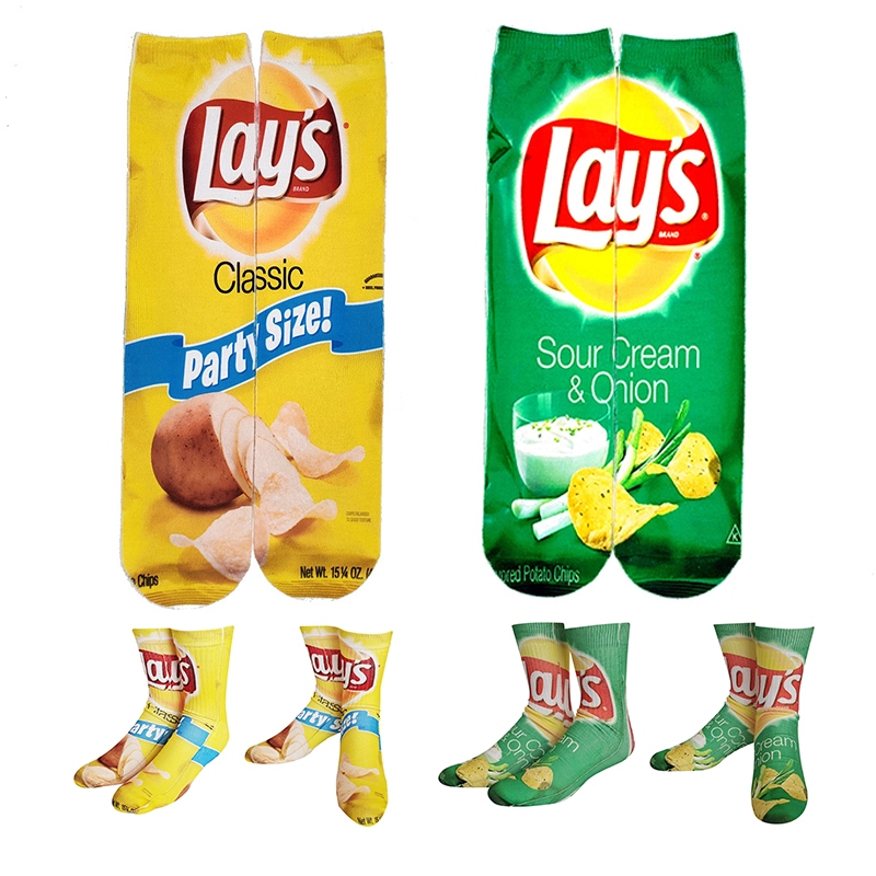 Couple Potato Chips 3D Double Sided Printed Socks Snacks Mid Leg Socks ...