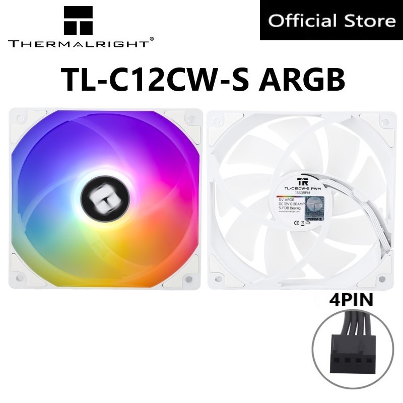 Thermalright TL-C12CW-S White ARGB Chassis Fan CPU Fan 120mm Case Fan Cooler Fan 4pin PWM Silent ...