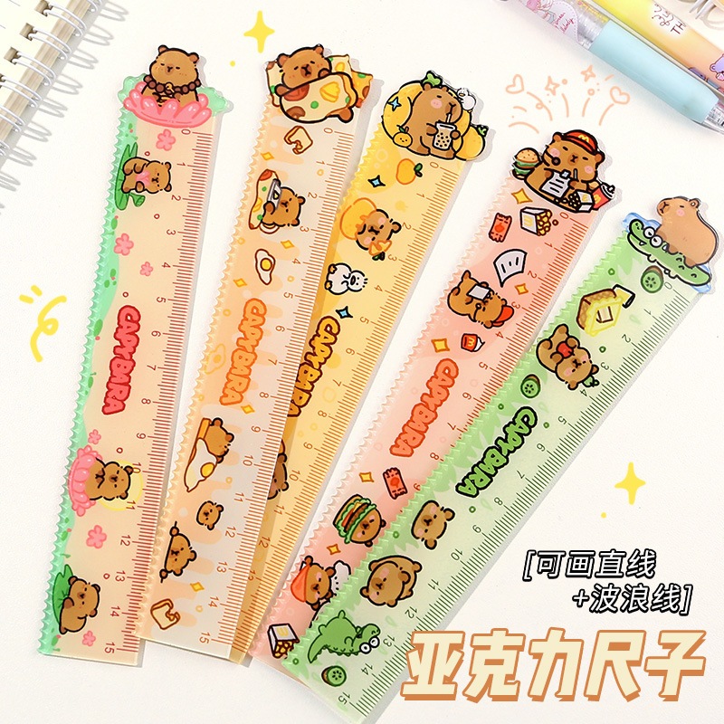 Capybara Ruler Cute Cartoon Acrylic Ruler Student Wave Ruler 15cm ...