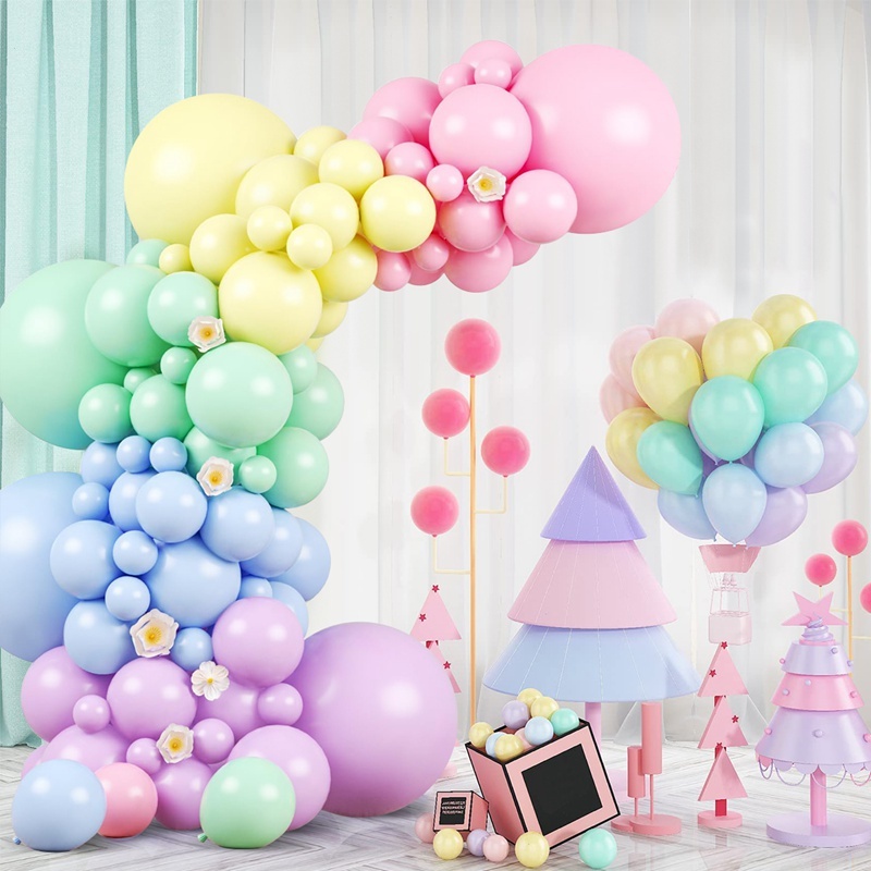 102pcs Rainbow Pastel Balloon Chain Happy Birthday Macaroon Latex ...