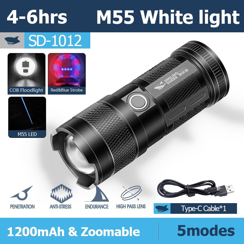 Smiling Shark SD1012 Led Torch Light M55 Super Bright Flashlight USB Rechargeable Zoomable ...