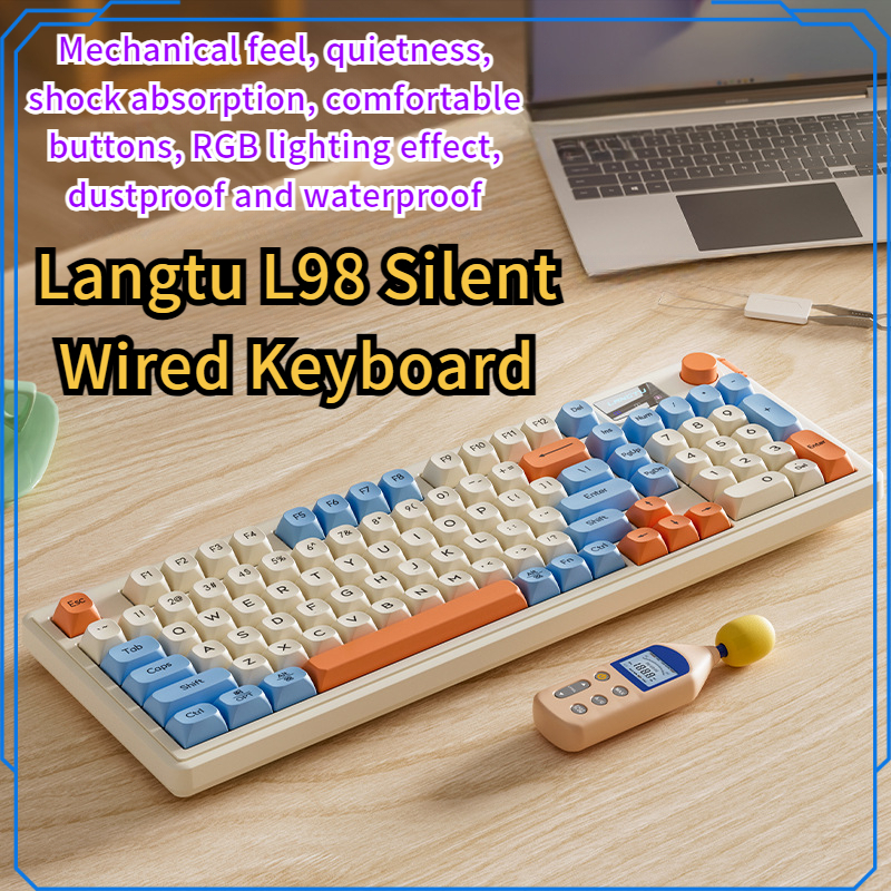 HeXJ Langtu L98 wired silent keyboard, high aesthetics, mechanical feel, gaming and office ...