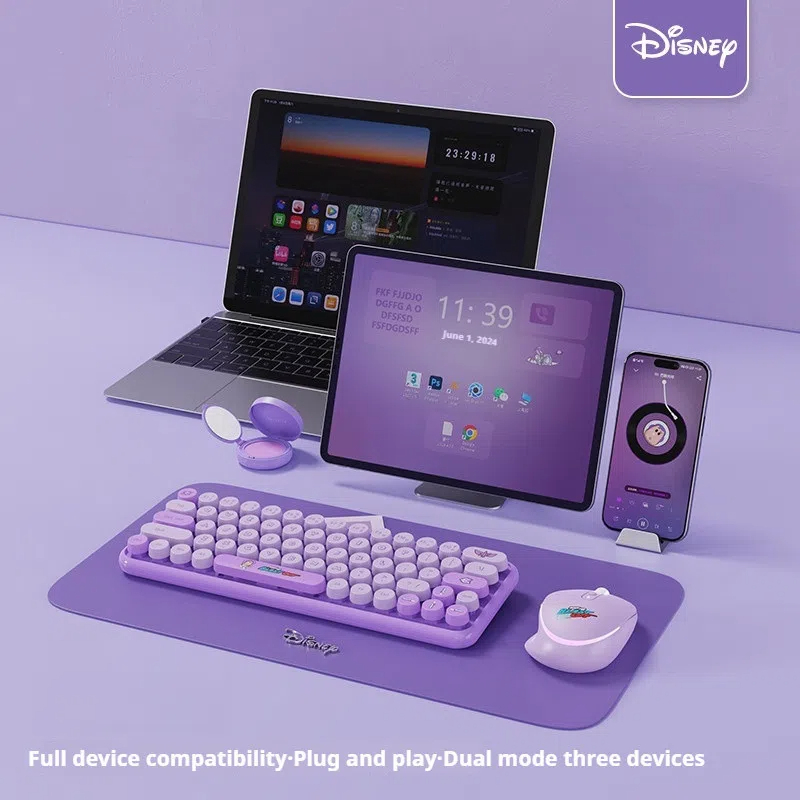 [2024 New Style] Disney Wireless Keyboard Mouse Set, Small Cute Silent ...