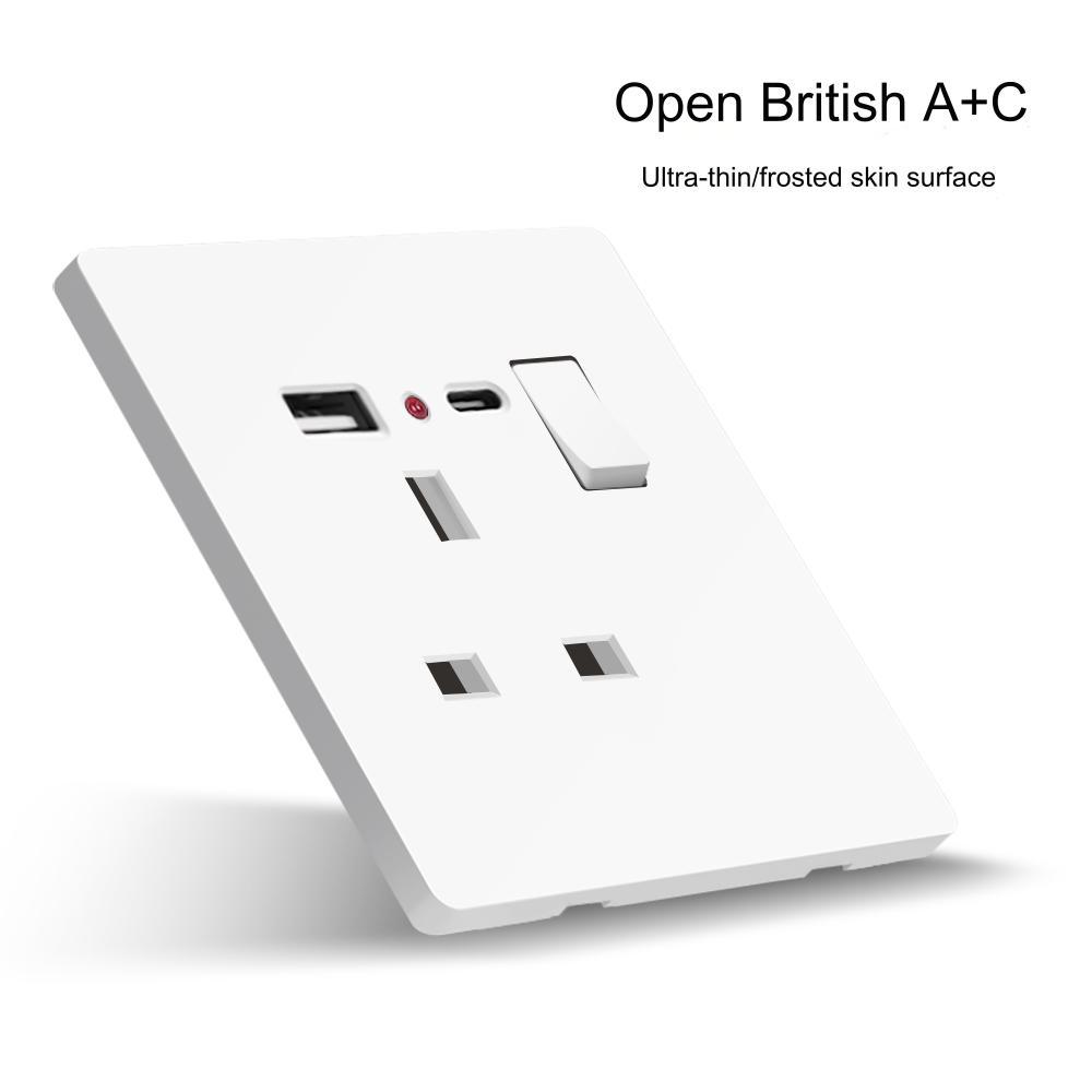VISWE wall socket 3 pin socket 13a socket 250V, usb c socket,86*86mm ultrathin plastic panel ...