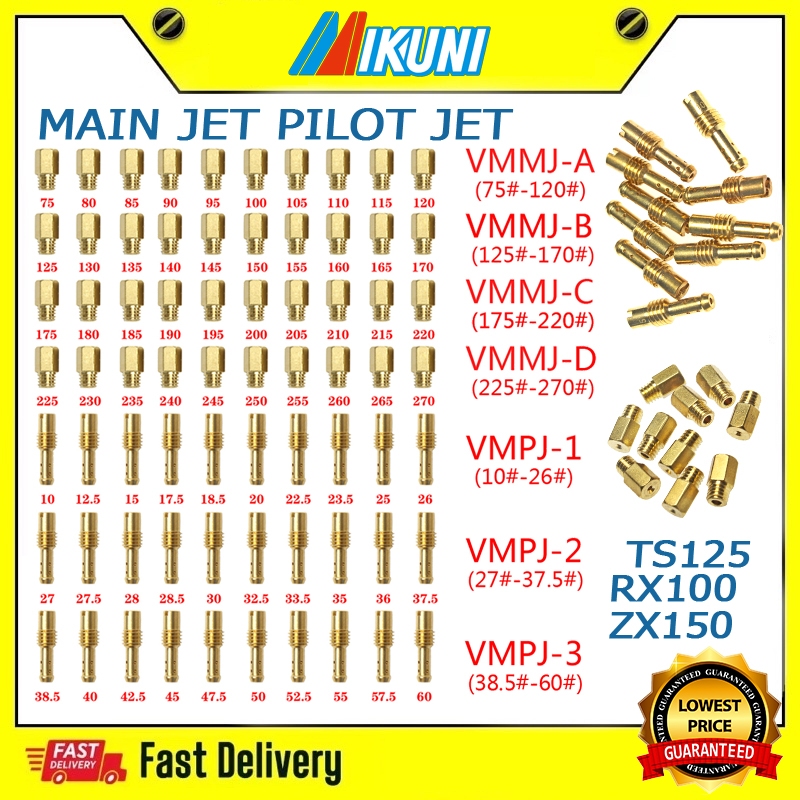 CARBURETOR MAINJET MJ PILOTJET PJ RXZ RX100 TS TS125 Y125 Y125Z 125Z ...