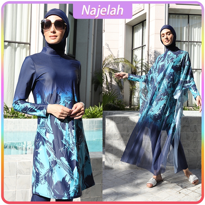 【Najelah】Muslimah Swimwear Islamic Long Sleeve Plus Size 4-Piece Set M ...