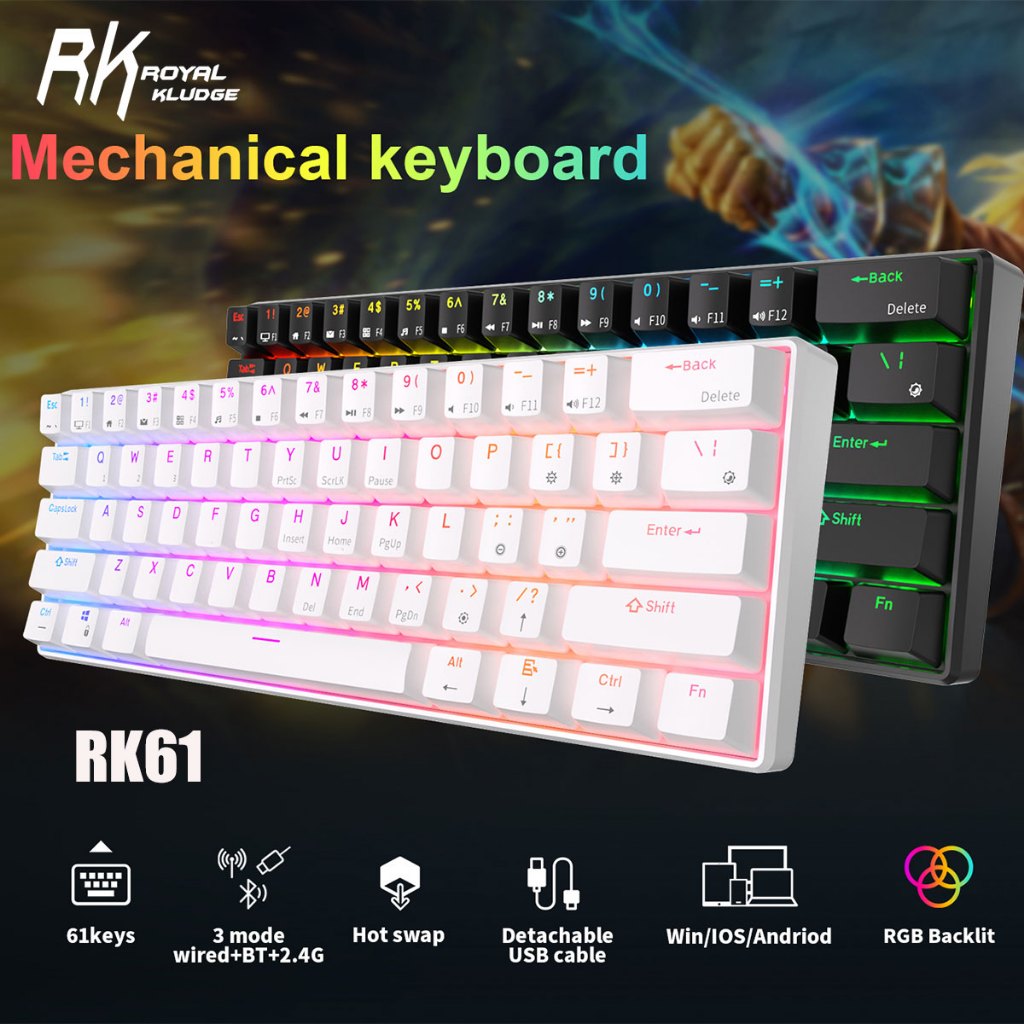 RK61 RK Royal Kludge Bluetooth 3.0 & USB C 3Modes RGB Backlit Mechanical Keyboard | Shopee Malaysia