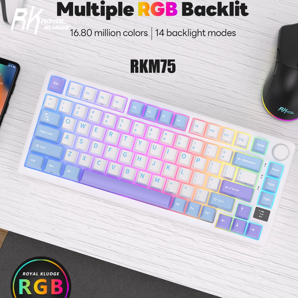 RK Royal Kludge RKM75 Taro Milk 81 Keys Gasket Wireless Mechanical Keyboard | Shopee Malaysia