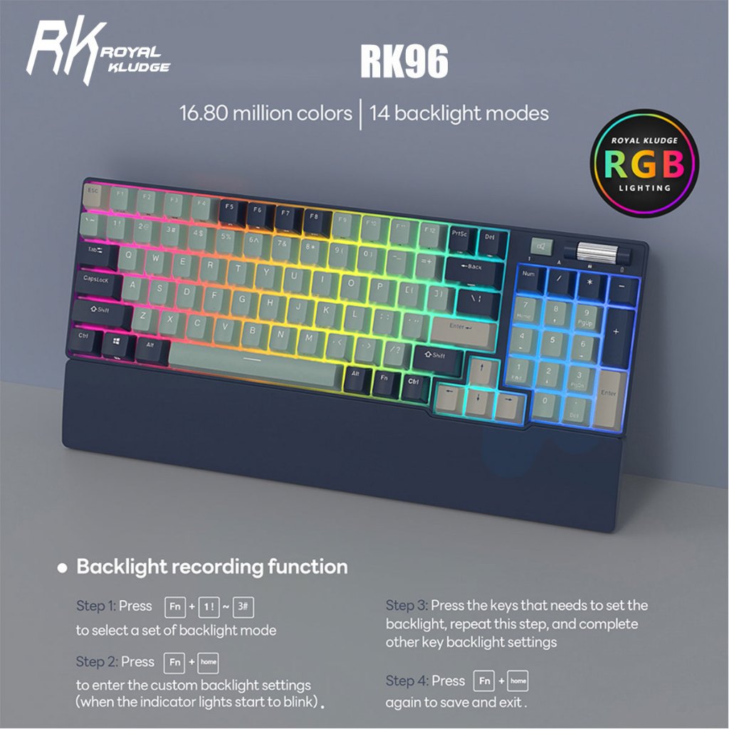 Royal Kludge RK96 Wireless Bluetooth Mechanical Three mode RGB Hotswap ...