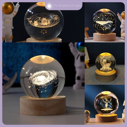 3D lamp crystal ball night lamp USB table light with wooden base ...