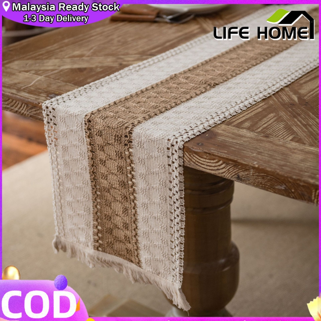 Table Runner Rectangle 4/6/8 Seater Cotton Linen Two-color Weaving ...