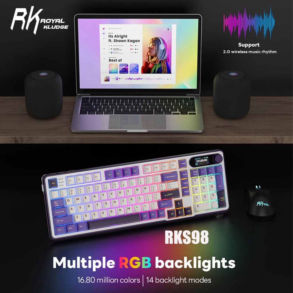 Royal Kludge RK S98 Blackberry 98 Key Tri-Mode RGB Wired Bluetooth 2.4G Wireless with TFT Screen ...