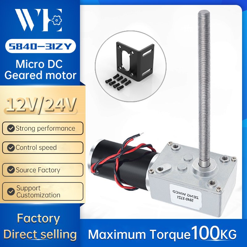 Worm Gear Motor 12V/24V DC Brushed Reduction Micro Motor 5840-31ZY Spiral Pattern M8 Shaft With ...