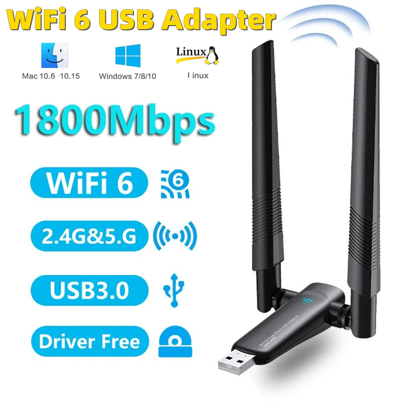 1800Mbps WiFi 6 USB Adapter 5G/2.4GHz USB3.0 Wi-fi Dongle Wireless 802.11ax Network Card High ...